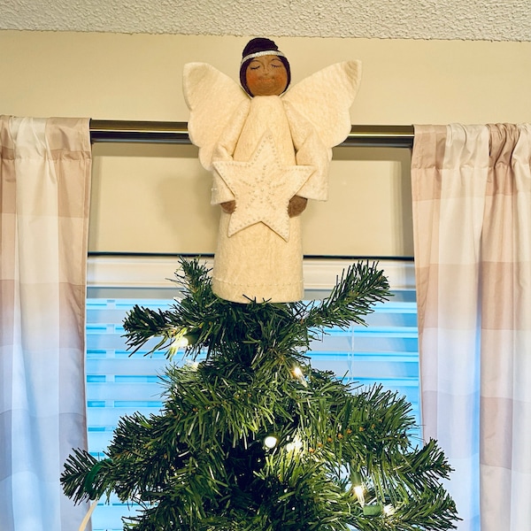 White Star Angel Tree Topper - Brown, Hand Felted Christmas Tree ...
