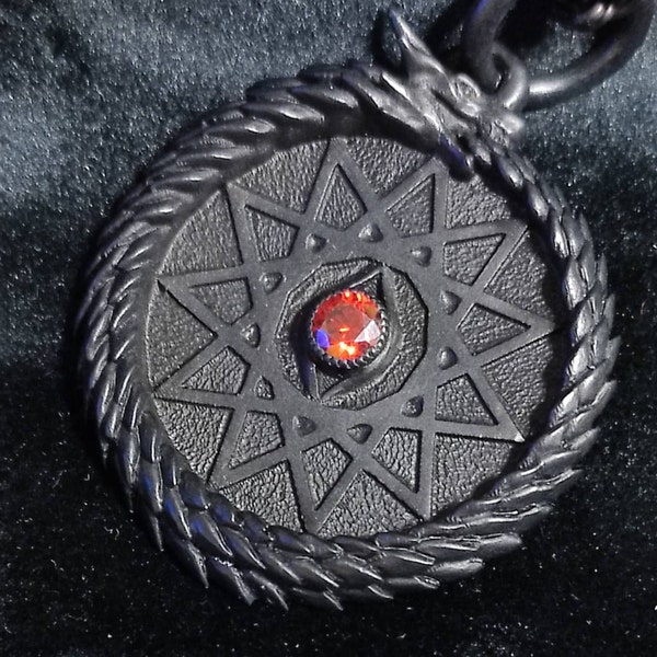 Black Ouroboros Shadow Hendecagram Dragon Necklace , World Serpent Dark ...