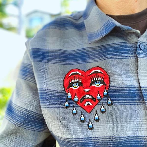 Crying Heart Cross Stitch Pattern PDF, Flash Tattoo Counted Cross ...