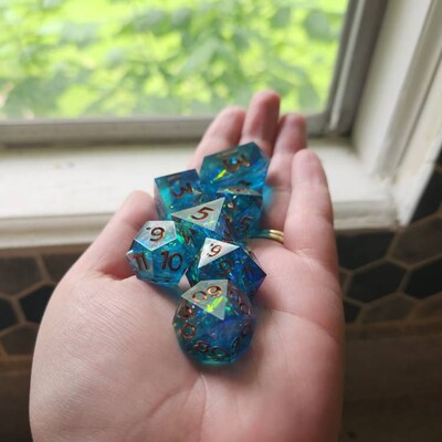 Heaven's Light, 7 Piece Polyhedral Dice Set, Sharp Edge Dice, Handmade ...