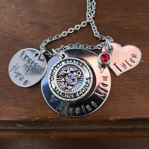 Marine Mom Custom Necklace, Hand Stamped Marine Corp Key Chain, US ...