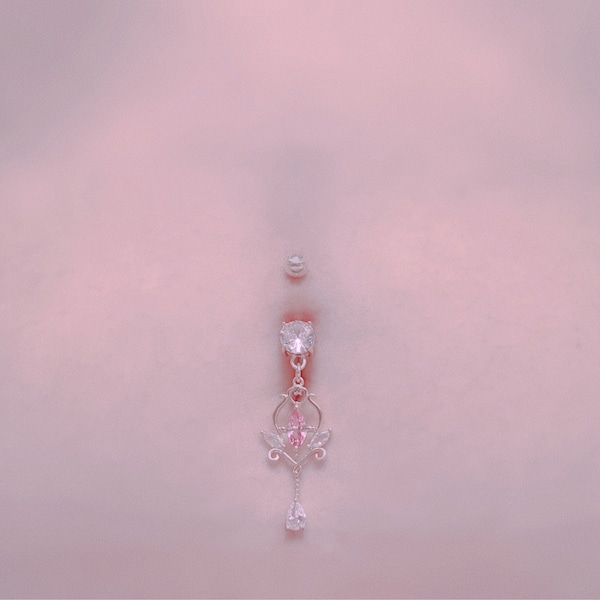 Rose Gold Belly Button Piercing Dangly, Elegant Long Navel Jewelry ...
