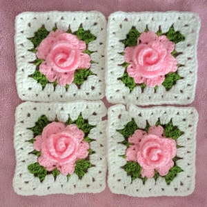 CROCHET PATTERN Rose and Square, Crochet Rose Pattern. US Terms english ...