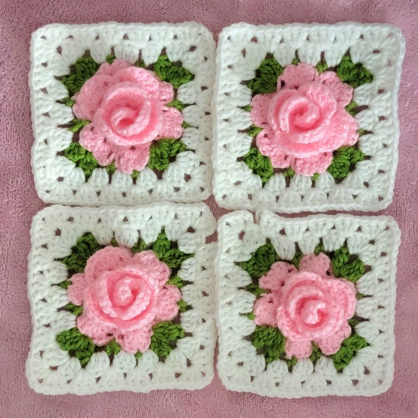 CROCHET PATTERN Rose and Square, Crochet Rose Pattern. US Terms english ...
