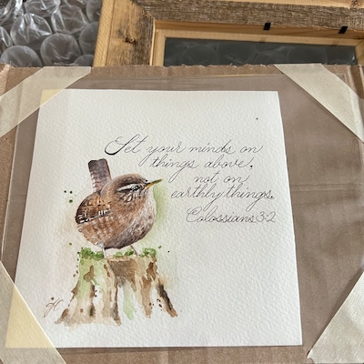 Colossians 3:2 Set Your Minds on Things Above, Original Watercolor Wren ...