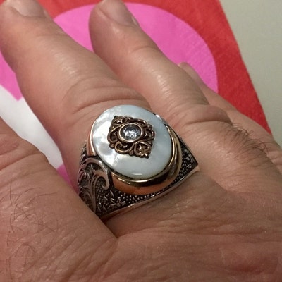 Mens White Gemstone Cocktail Ring Custom Sterling Silver - Etsy