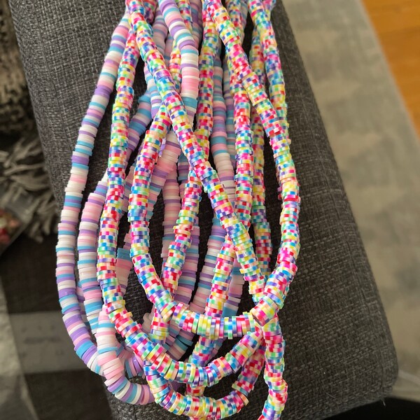 6mm Pink and White Mixed Heishi Beads, Multicolored Polymer Clay Disc ...