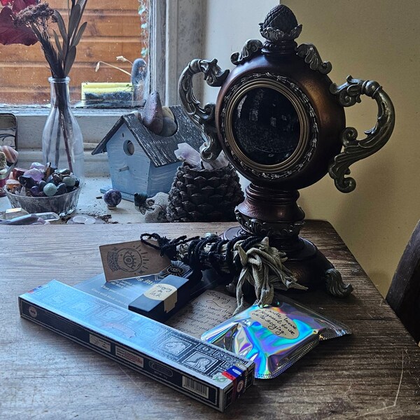 Ouija Scrying Mirror. GLASS Ritually Foxed Convex Black Mirror. Altar ...