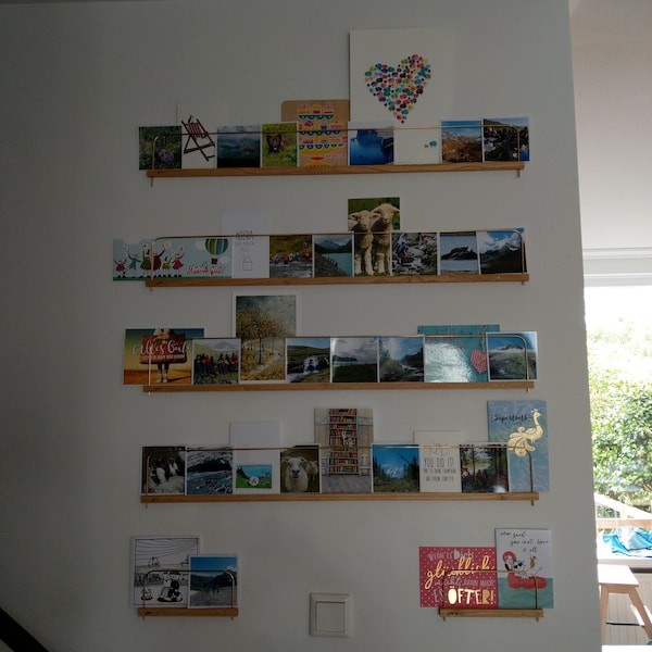 Photo, Polaroid & Postcard Shelf in Solid Chestnut Wood and Solid Brass ...