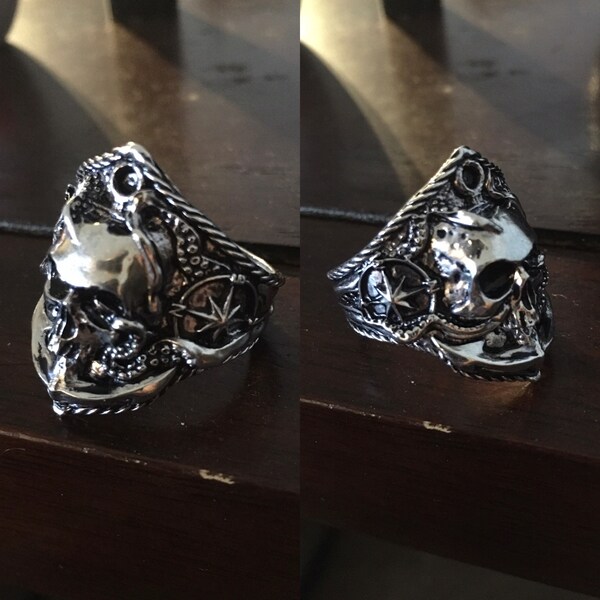 Heavy Unique Mens Creepy Ghost Ring Biker Ring Rider Ring in 925 ...