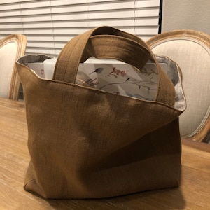 Small Linen Tote Bag With Two Pockets, Handmade Linen Bag With Lining ...