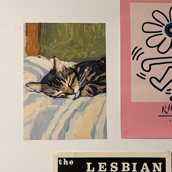 Sleeping Tabby Cat Print - Tabby Cat Artwork, Cat Painting, Cat Wall ...
