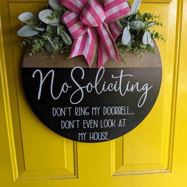 Front Door Decor | No Soliciting Sign | Year Round Wreath | Funny Front ...