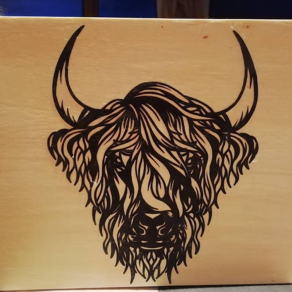 Highland Cow & Thistles Papercutting Template, Highland Cow Vinyl ...