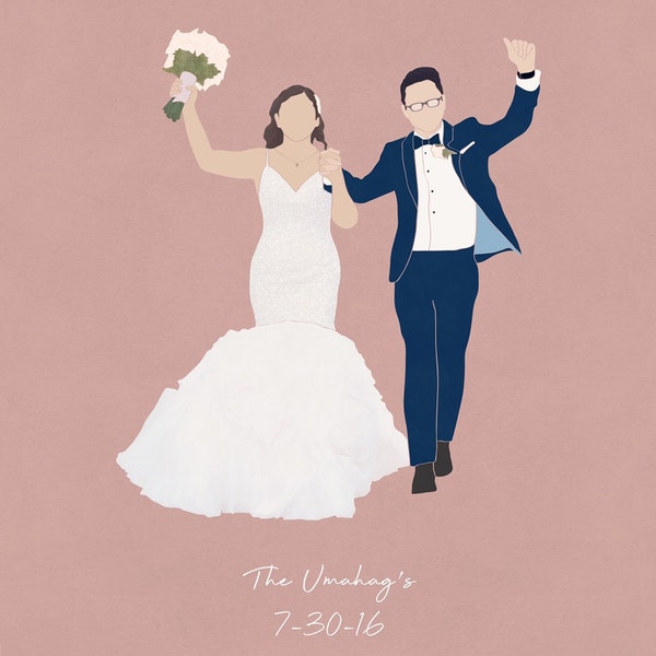 Custom Wedding Digital Illustration, Personalized Portrait of Couple ...