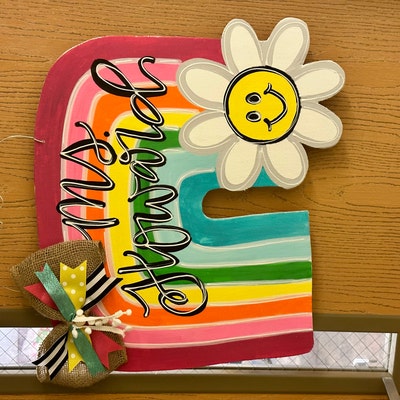 Spring Wood Door Hanger, Summer Wood Door Hanger, Bright Cheery Door ...