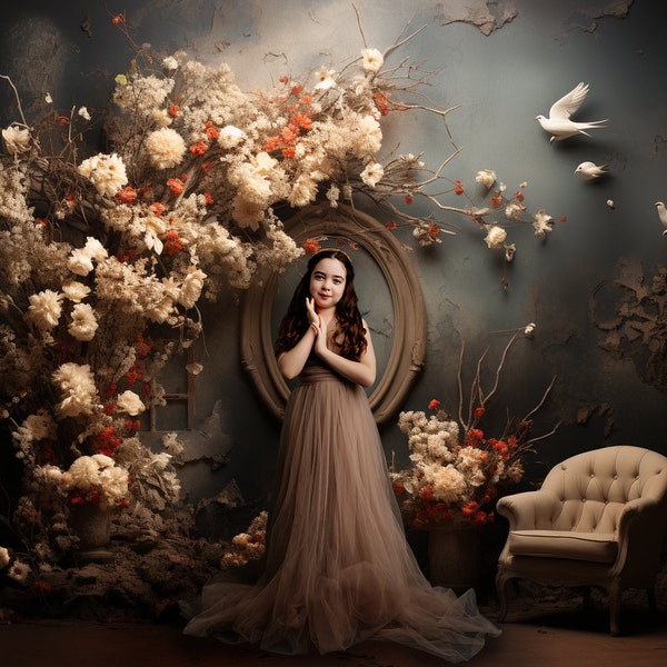 Red Classical Room Digital Backdrop, Maternity Backdrop Overlays Studio ...