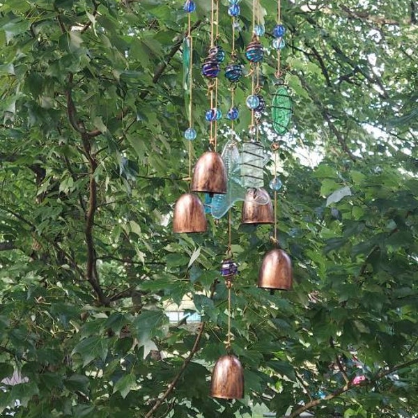 Joyous Wind Chimes, 19 Inch Light Blue Glass Handmade Wind Chime, the ...