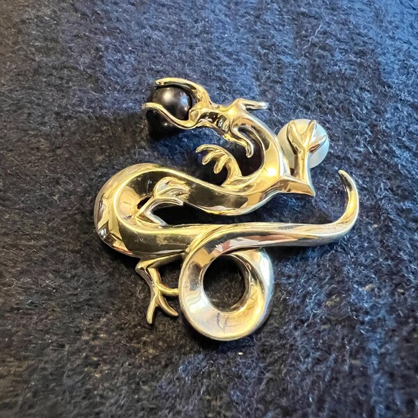 Silver Dragon Pin With Chinese Freshwater Pearls - Etsy
