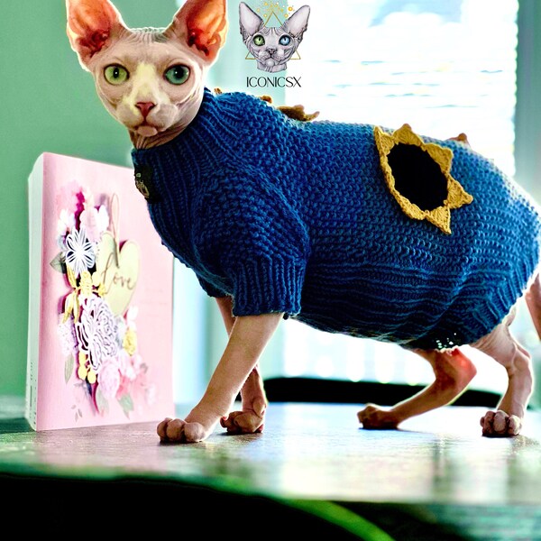 Yellow Cat Hat Hand Knit Sphynx Cat Accessories Pet Winter Beanie for ...