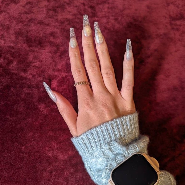 Clear Watery Encapsulated Tip Press on Nails, Builder Gel Handmade ...