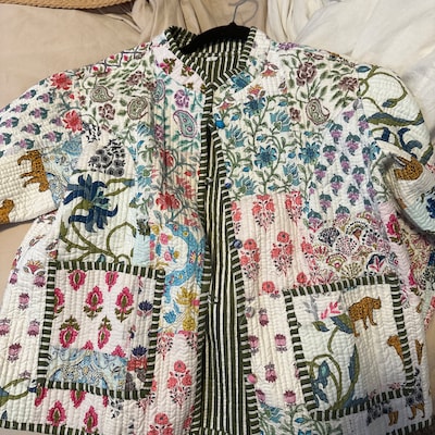 Handmade Indian Cotton Block Tiger Print Quilted Jacket , Boho Coat ...