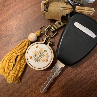 Wax Flower Embroidery Keychain - Etsy