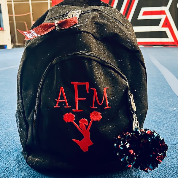 SMALL CHEER Black Glitter Backpack, Monogram Toddler Glitter Backpack ...
