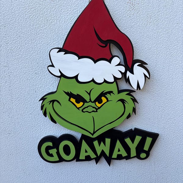 Go Away Grinch Wooden Door Sign | 3D Holiday Decor | Handcrafted ...