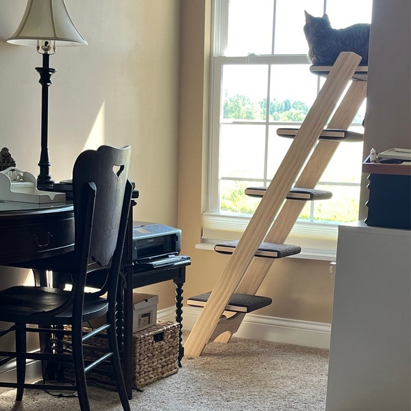 Cat Ladder 8 Step Cherry Hardwood Lets Cats Climb Indoors to Reach New ...