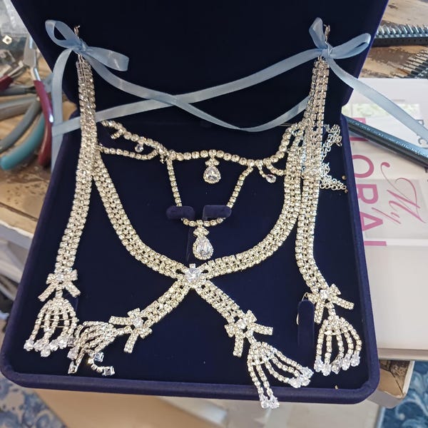 Multi Pear Shaped Crystals Jewelry Set 4 Pieces, Necklace, Drop ...