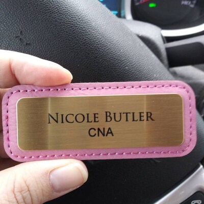 Leather & Brass Magnetic Name Tags. With 2 Lines of Text. - Etsy