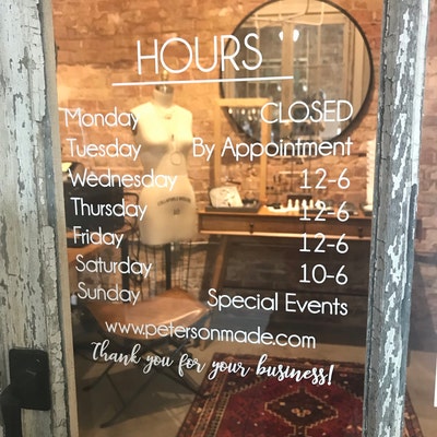 Hours Window Decal Simple Hours of Operation Storefront Decal Business ...