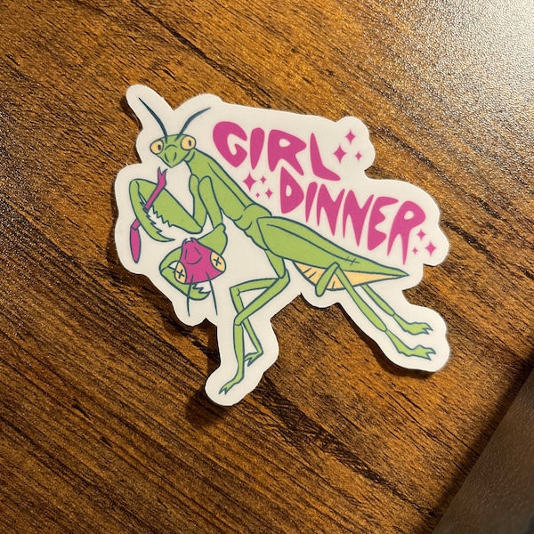 Praying Mantis Girl Dinner Sticker Bug Insect Vinyl Decal Entomology ...