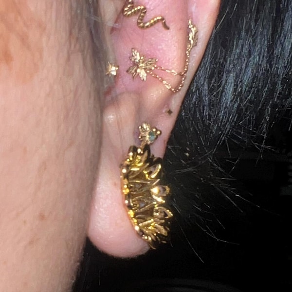 14k Solid Gold Elf Fairy Stud Earring Tiny Fairy Cartilage Earring ...