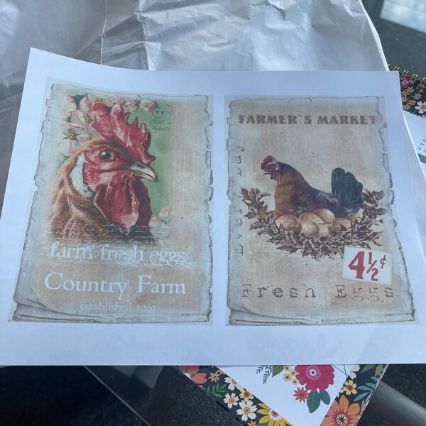Farm Digital Rooster Cards Papers Printable Vintage Farming Poultry ...