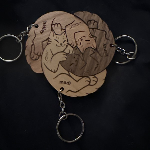 Interlocking Cat Trio Keychains - Family, Friendship, Poly Relationship ...