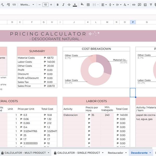 Pricing Calculator Spreadsheet | Small Business Template | Product ...