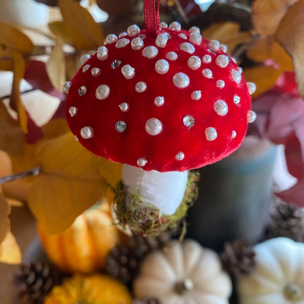 Liberty Christmas Toadstool Hanging Mushroom Decoration ~ Candy Cane - Etsy