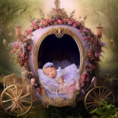 Princess Carriage Digital Backdrop Photography, Fairytale Floral ...