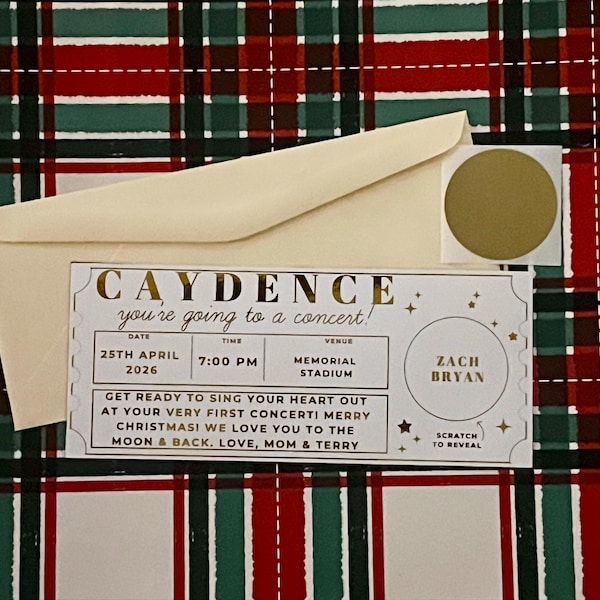 Personalized Gold Foil Concert Ticket With Magnet, Custom Scratch Gift ...