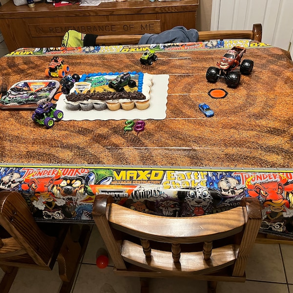 Monster Jam Plastic Table Cover 54" X 108". Includes a Collage of ...