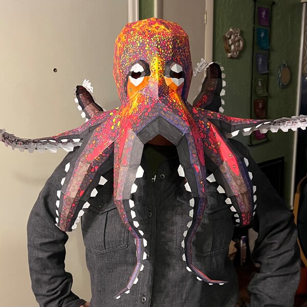 Octopus Mask DIY, Low Poly Mask Devilfish, Paper Craft Mask Poulpe, Pdf ...