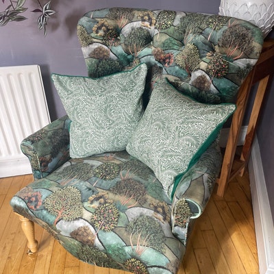 Armchair Chair Seat in a Printed Tree Design in Green on Velvet ...