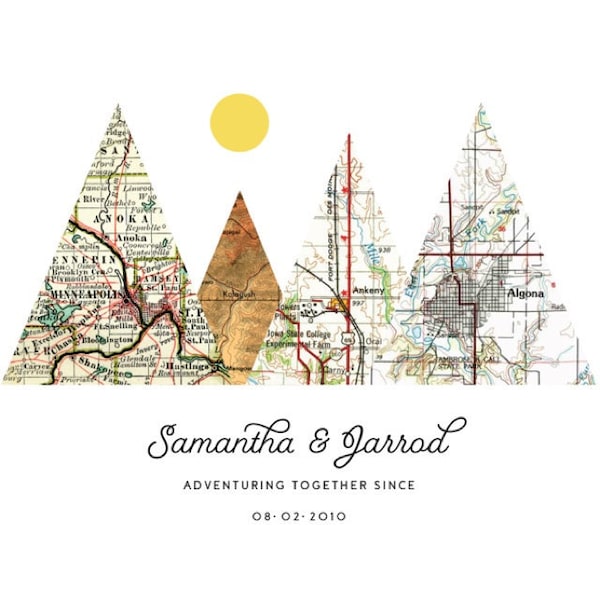 Adventure Together® Map Mountain Art Print Personalized Wedding or ...