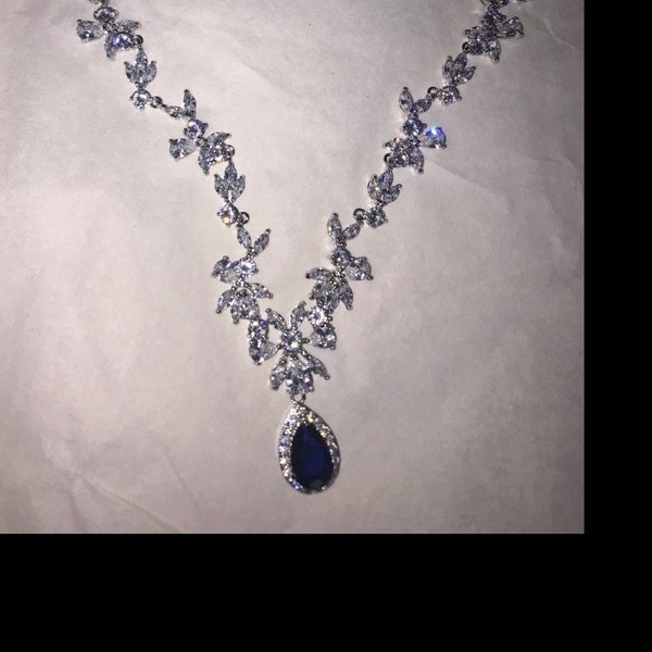 Sapphire Blue Something Blue Wedding Bridal Necklace Earrings Jewellery ...