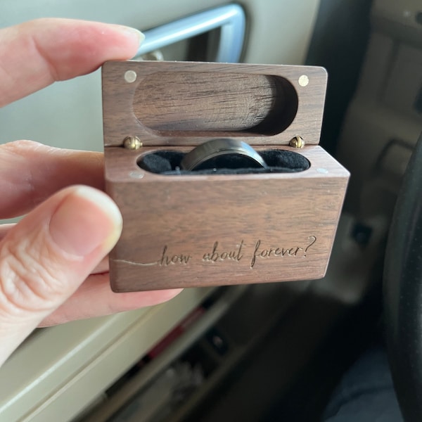 Flip Wood Ring Box - Engraved Secret Single Ring Engagement Ring Box ...