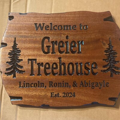 Outdoor Carved Sign, Custom Wooden Carved Cabin Sign, Pine Trees, Camp ...