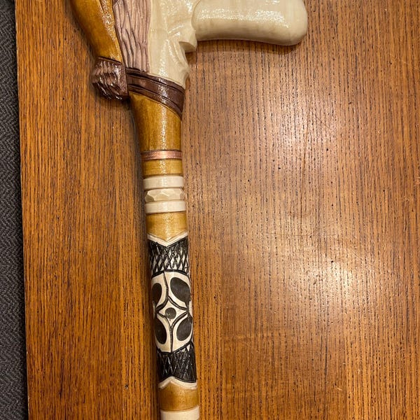 Hand Carved Folk Art Design Walking Cane - Funny Antique Walking Stick ...