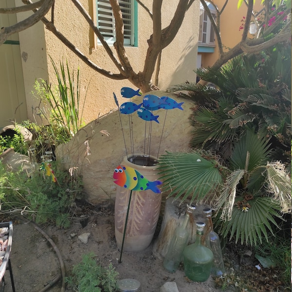 School of Blue Fish Garden Art Outdoor Garden Sculpture Lawn Decor ...